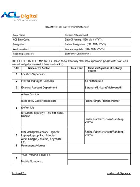 Acl Digital Exit Interview Forms Pdf Employment Performance