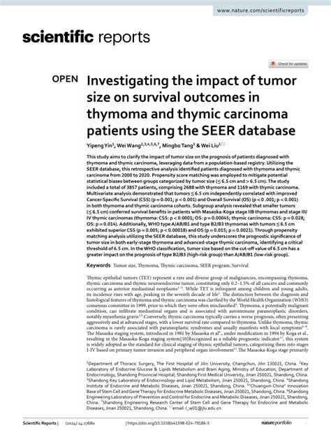Pdf Investigating The Impact Of Tumor Size On Survival Outcomes In
