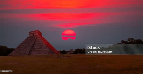 Famous El Castillo Pyramid With Shadow Of Serpent At Maya