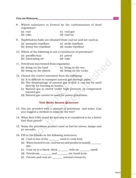 Ncert Exemplar Book For Class 8 Science Chapter 5 Coal And Petroleum