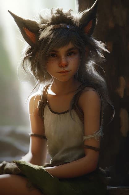 Premium Photo A Girl With Cat Ears And Freckles