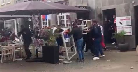 Bloke Covered In Blood As England And Serbia Fans Fight With Tables And