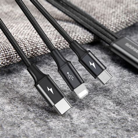 Cablu De Date Baseus 3in1 Usb Lightning Type C Micro Usb 3a 1
