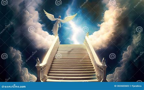 Illustration Stairs To Heaven With Angel Suitable As Background Stock