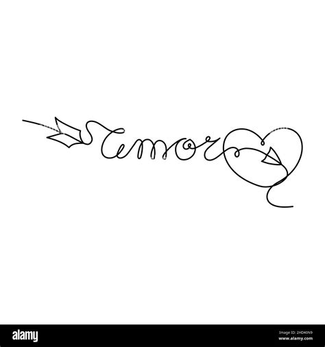 Continuous One Line Lettering Heart And Amor Love In Spanish In The