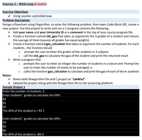 Solved Exercise 2 While Loop 4 Marks O Exercise Objectives