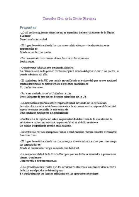 Derecho Civil De La Unión Europea Conceptos Y Preguntaspdf