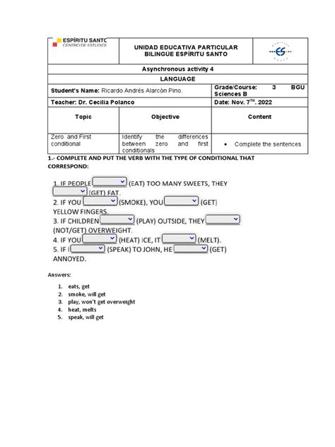 zero and first conditional exercises pdf