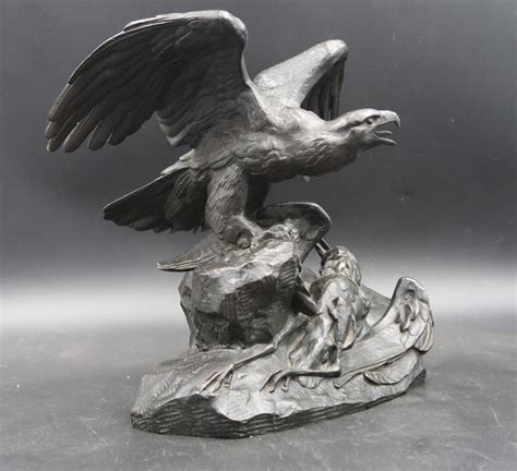 Proantic Barye sculpture Bronze Aigle Héron Barbedienne