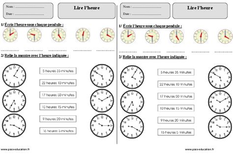 Lire Lheure Ce1 Exercices Corrigés Mesures Mathématiques