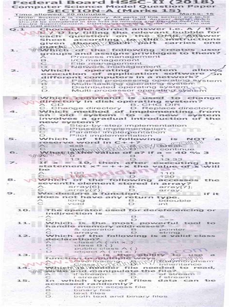 Past Papers Federal Board 2018 Fsc Part 2 Computer Science English