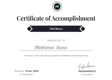 Css Webdevelopment Frontend Learningjourney Hackerrank Certification Html