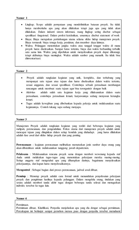Manajemen Proyek UTS Nomor 1 Lingkup Scope Adalah Pernyataan Yang