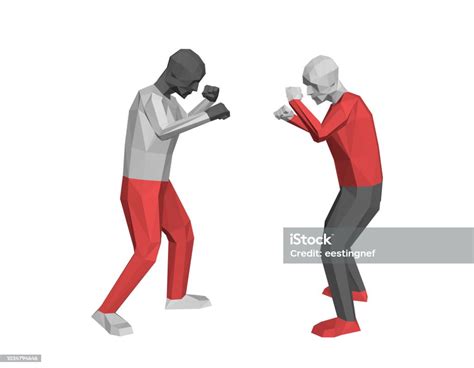 낮은 폴 리 남자 싸움입니다 흰색 배경에 고립 벡터 일러스트입니다 3차원 형태에 대한 스톡 벡터 아트 및 기타 이미지 3차원 형태 공격성 권투 스포츠 Istock