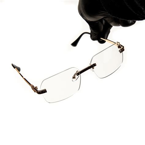 Mens Hip Hop Gold Wire Frame Rimless Clear Lens Glasses