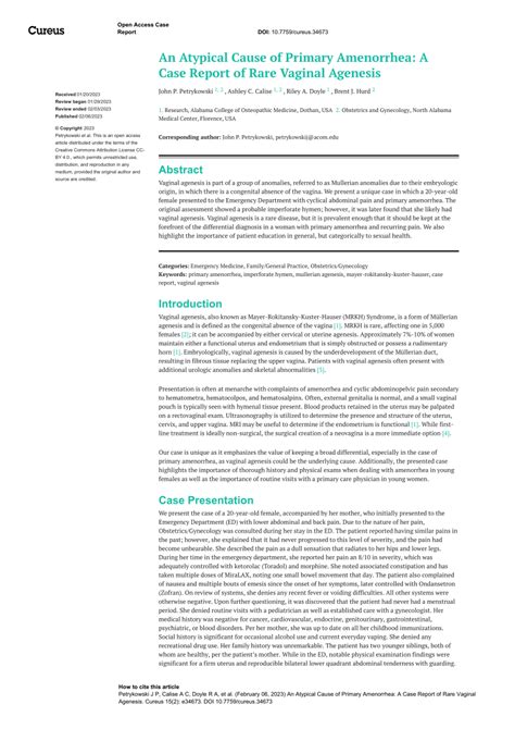 Pdf An Atypical Cause Of Primary Amenorrhea A Case Report Of Rare