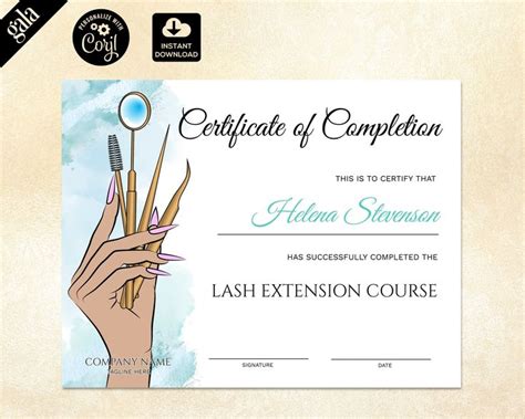 Certificate Of Completion Lashes Certificate Template Blue Printable