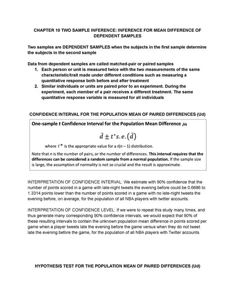 Chapter 10 Two Sample Inference Inference For Mean Difference Chapter