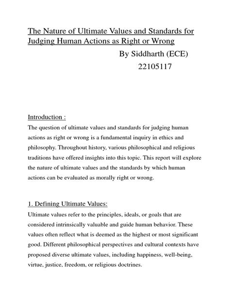 The Nature Of Ultimate Values And Standards For Judging Human Actions As Right Or Wrong Pdf