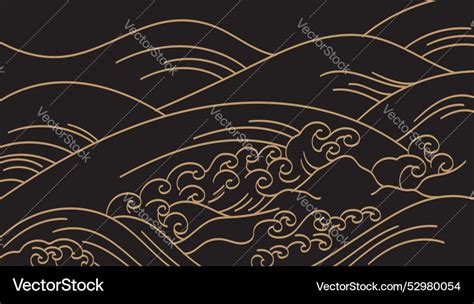 Japanese Background With Hand Drawn Wave Elements Vector Image