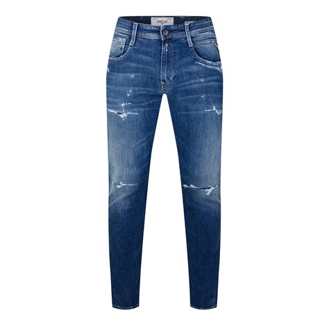 Replay Anbass Ripped Slim Fit Jeans Men 70r Blue Randr Flannels
