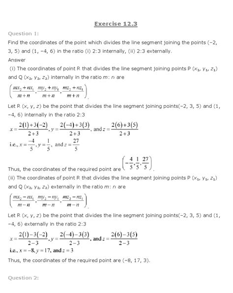 Maths Ch 12 Introduction To Three Dimensional Geometry Class 11 Ncert Solutions