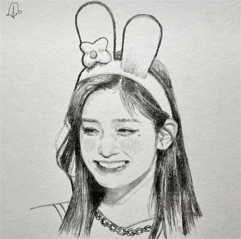 A Drawing Of A Girl With Bunny Ears On Her Head