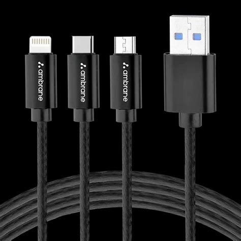 Black Usb Cable 3 In 1 Cable Micro Type C Iphone 1 25 M At Rs