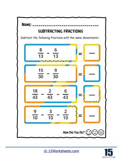 Subtracting Fractions Worksheets 15