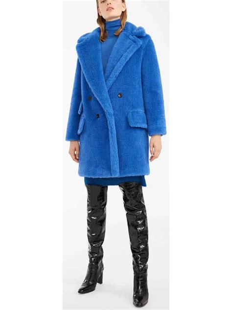 Womens Blue Teddy Bear Coat Alpaca Wool Blend Branna Couture