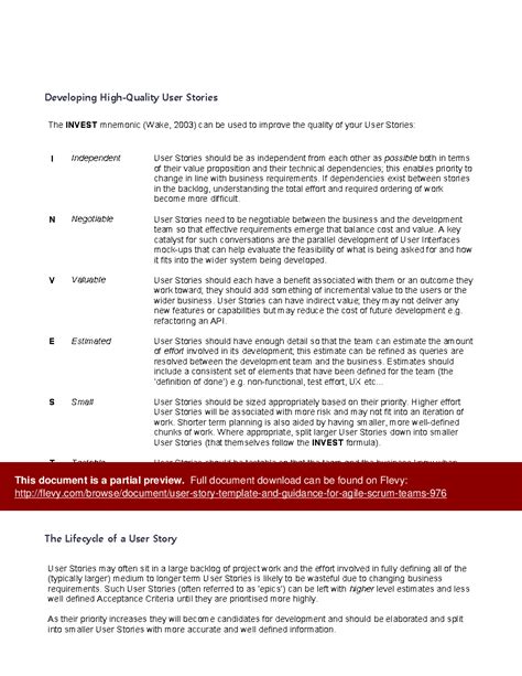User Story Template And Guidance For Agile Scrum Teams Word