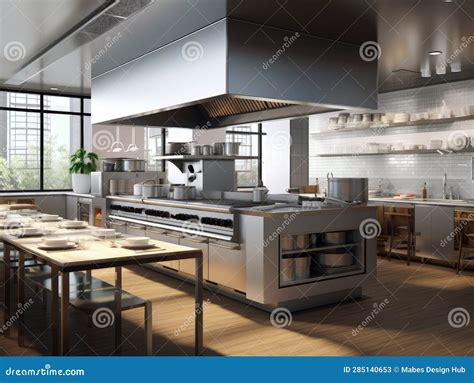 Ventilation And Exhaust System In Kitchen With Hood Above Cooking