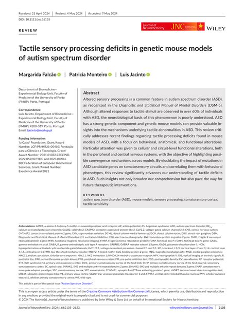 Pdf Tactile Sensory Processing Deficits In Genetic Mouse Models Of Autism Spectrum Disorder