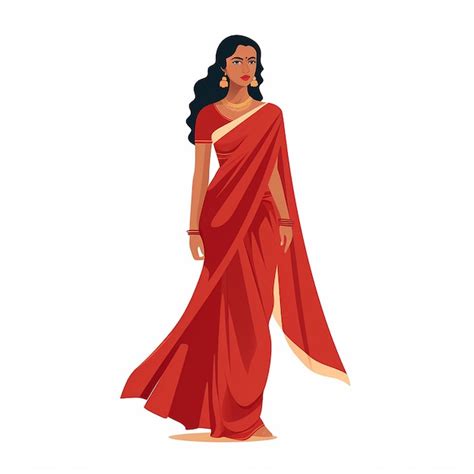 Mujer India En Saree Rojo Ilustración Vectorial Aislada En Diseño Plano
