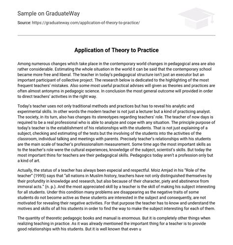 ⇉application Of Theory To Practice Essay Example Graduateway