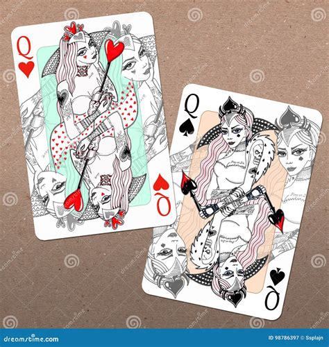 Koningin Van Harten En Koningin Van Spades Stock Illustratie Illustration Of Meisje Spel