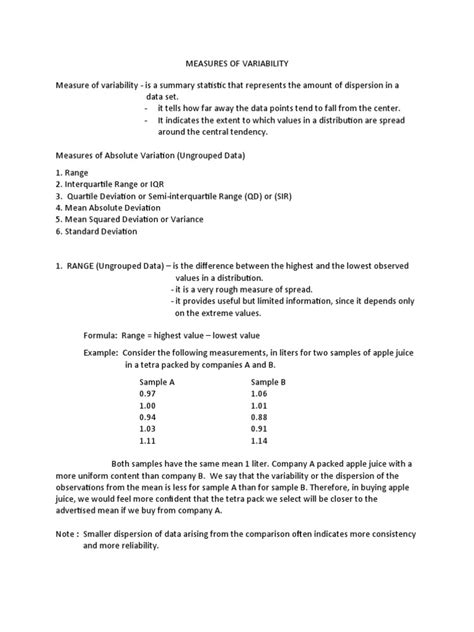 Measures Of Variation Ungrouped Data Pdf Descriptive Statistics
