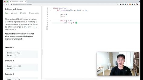 리트코드 Reverse Integer 문제풀이 Python 리트코드 Leetcode 알고리즘 Youtube