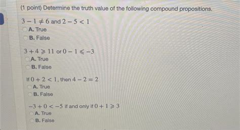 Solved 1 Point Determine The Truth Value Of The Following
