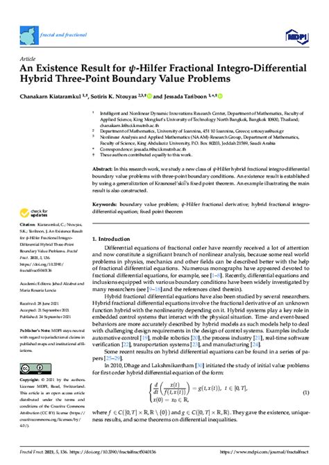 Pdf An Existence Result For ψ Hilfer Fractional Integro Differential Hybrid Three Point