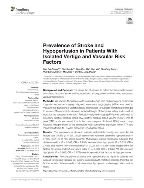 Pdf Prevalence Of Stroke And Hypoperfusion In Patients With Isolated