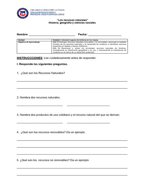 Guia Tipos De Recursos Naturales Pdf