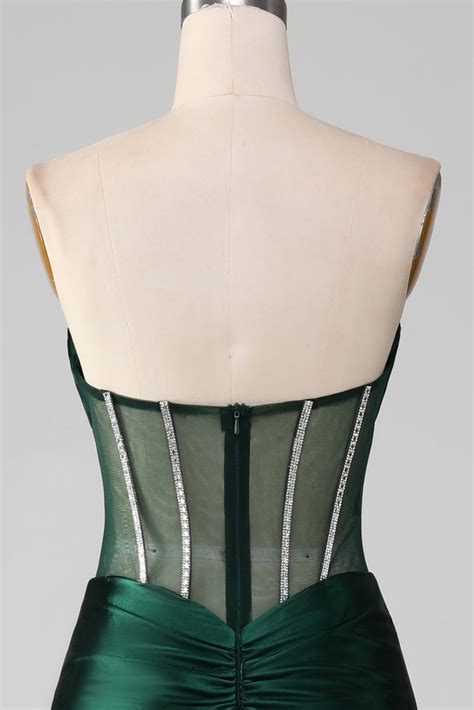 Zapakasa Women Dark Green Corset Prom Dress Mermaid Sweetheart Formal