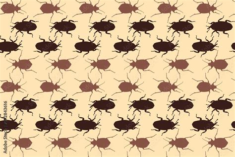 Seamless Pattern With Bugs Endless Background With Beetles Vector Silhouette Illustration