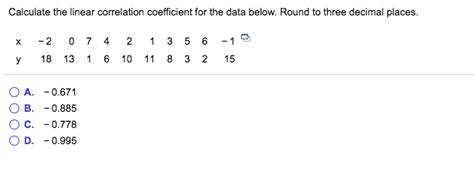 solved calculate the linear correlation coefficient for the