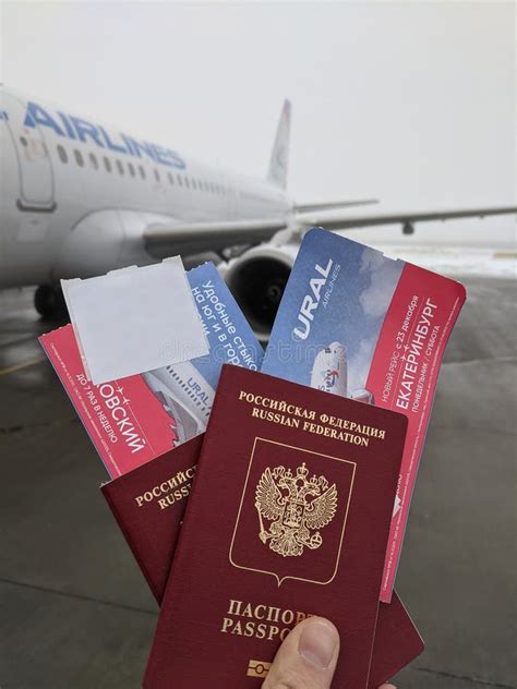 Russian Foreign Passport With A Plane Ticket Ural Airlines On The