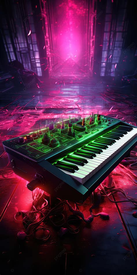 Synth Keyboard In Neon Light Background Wallpaper Image For Free