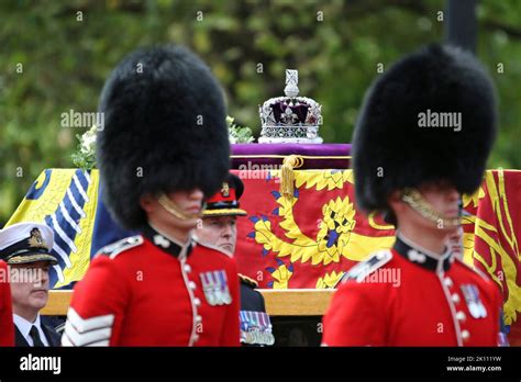Queen Elizabeth The Second Is Carried On A Gun Carriage From Buckingham