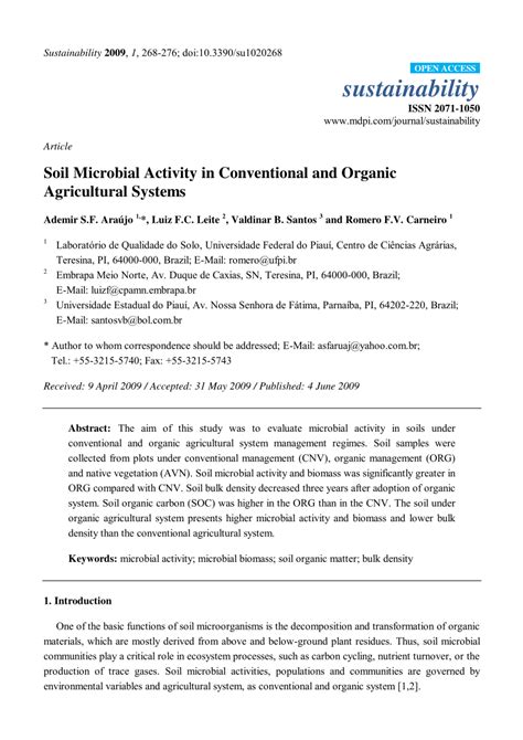 (PDF) Soil Microbial Activity in Conventional and Organic Agricultural Systems