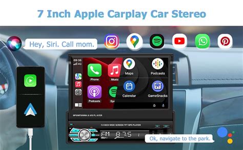 Hikity Autoradio DIN De Coche Apple CarPlay Y Android Auto Con Pulgadas Plegable Pantalla